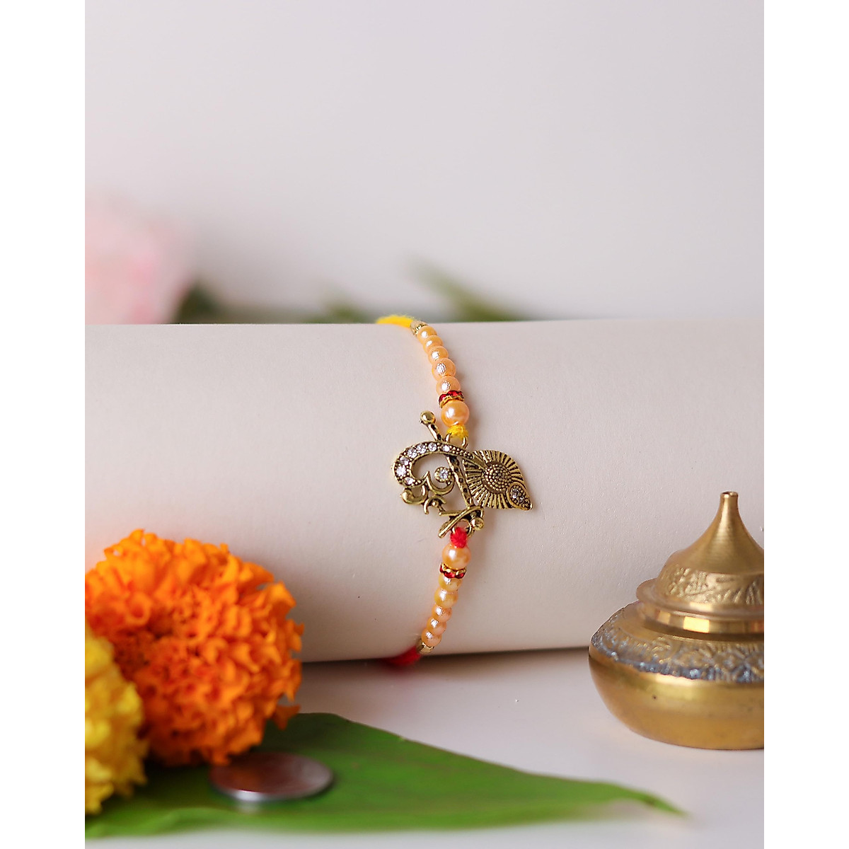 CHERKRAFT Jai Shree Krishna Morpank Flute Rakhi for Brother (Pack of 1) Rakhi Thread for Men/Boy Raksha Bandhan (Design 3, Standard)