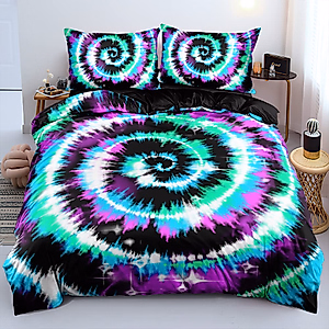 Holiyjog Tie Dye Duvet Cover Set King Size Tie Dye Purple Blue Bed Set Girls Comforter Cover and Pillow Shams for Women Decor Bedroom