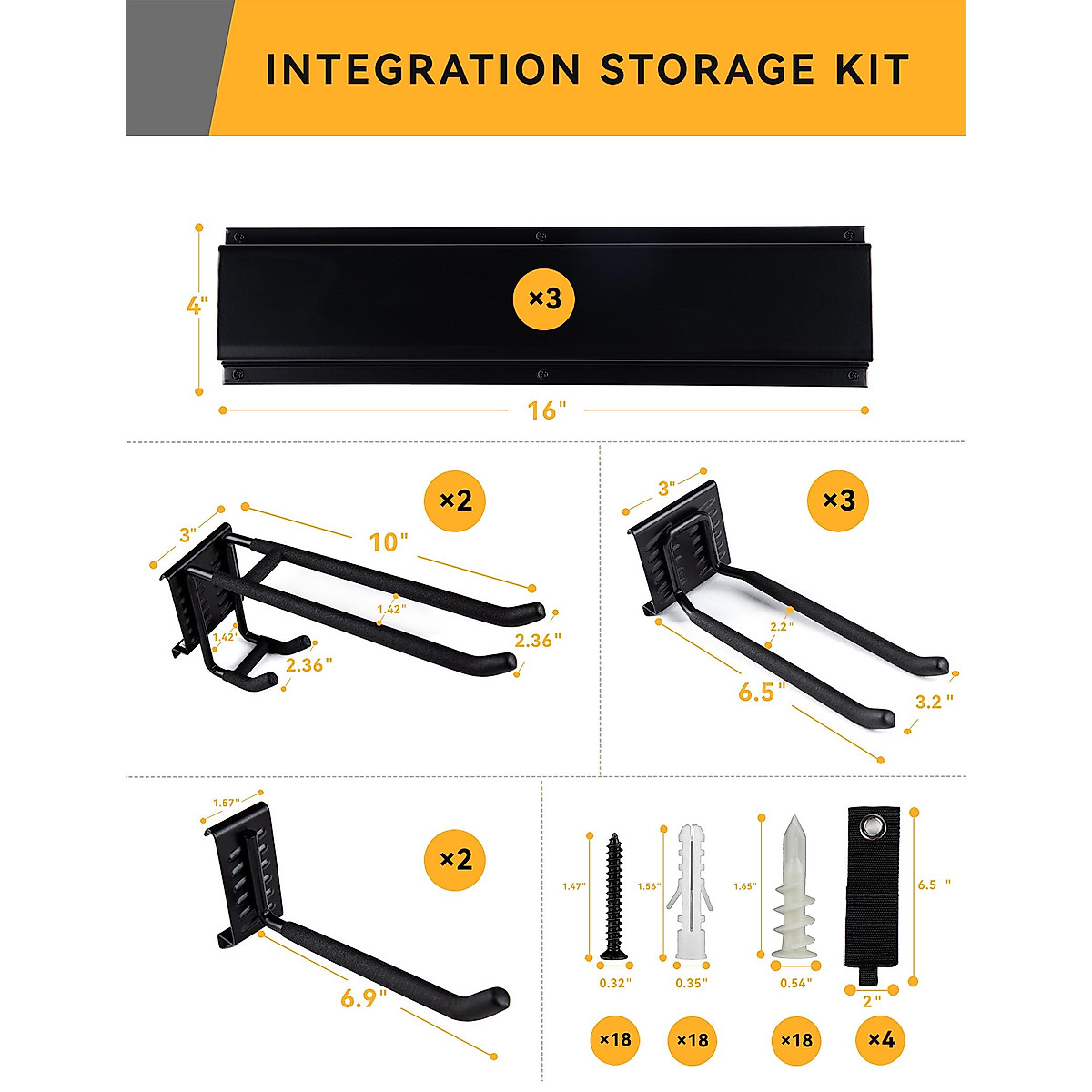 Garage Tool Organizer Wall Mount 48 Inches Max Load 539lbs ，Garage Storage, Garage Organization, Adjustable with 7 Heavy Duty Hooks and 4 Cable Ties, Yard Tools holder and Power Tool Organizer Rack