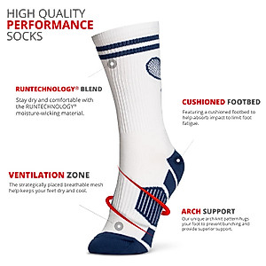 ChalkTalkSPORTS Tennis Performance Crew Socks - Crossed Racquets - Navy - Tennis Mid-Calf Socks - Adult