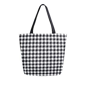 ALAZA Black Plaid Large Canvas Tote Bag for Women Girls