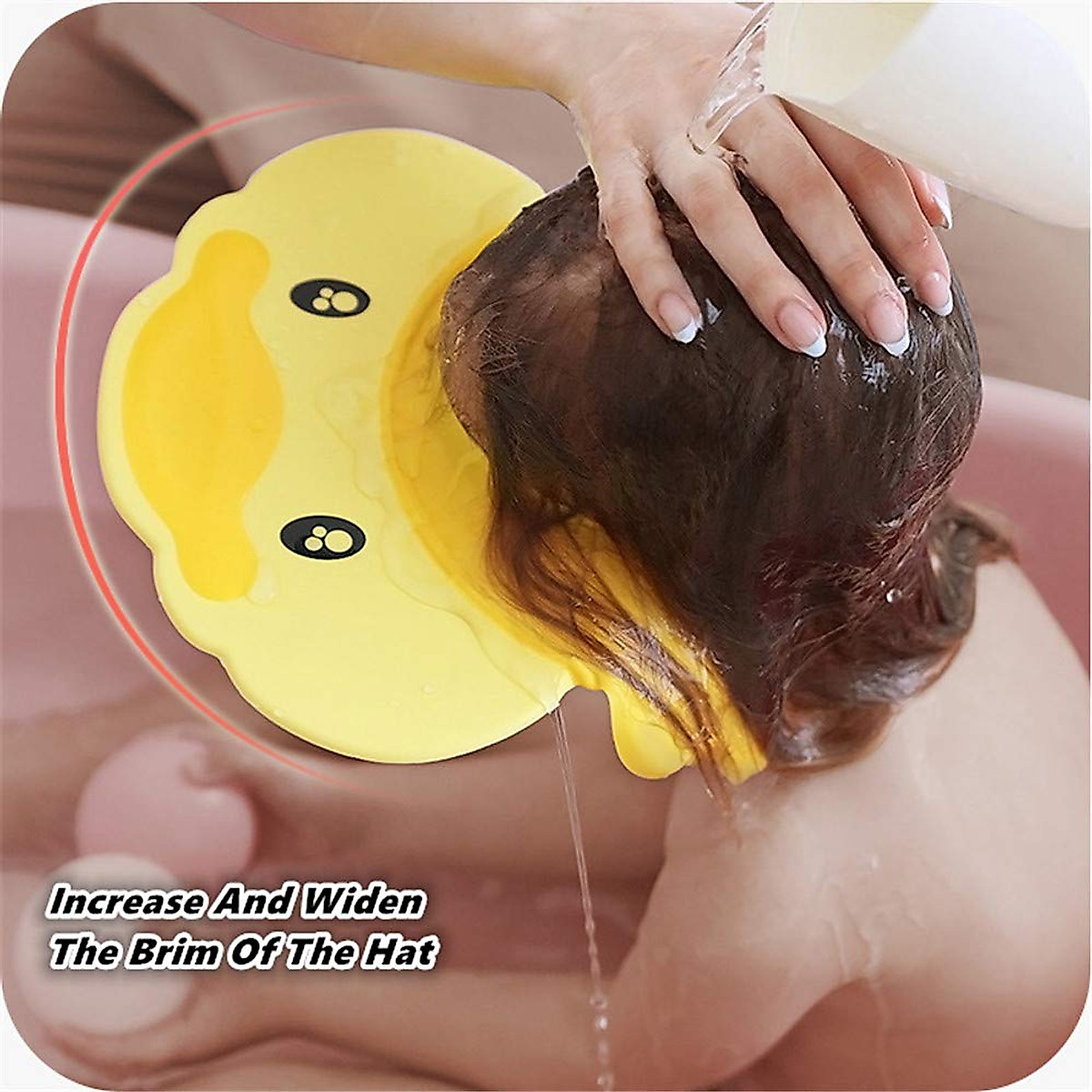 chislim Baby Shower Shampoo Cap,Adjustable Safety Bath Visor Waterproof Hair Washing Bathing Hat with Ear Protection for Toddler, Baby, Kids (Yellow)