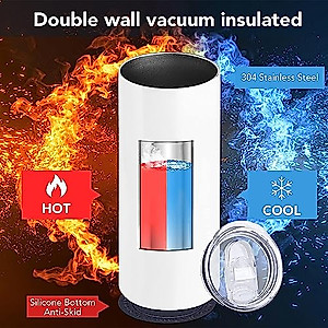 NEOACT 12 Pack Sublimation Tumblers Blanks 20 oz Stainless Steel Double Wall Insulated Straight Skinny Tumblers with Straw Lid Heat Tape Rubber Bottoms Shrink Wrap Individually Boxed for Heat Transfer