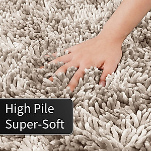 Yimobra Toilet Rugs U Shaped, Luxury Chenille Extra Thick U-Shaped Toilet Rug, Non-Slip Contour Mat for Bathroom Floor, Fluffy Soft, Absorbent Water, Machine Washable, 24.4 x 20.4 Inch, Khaki