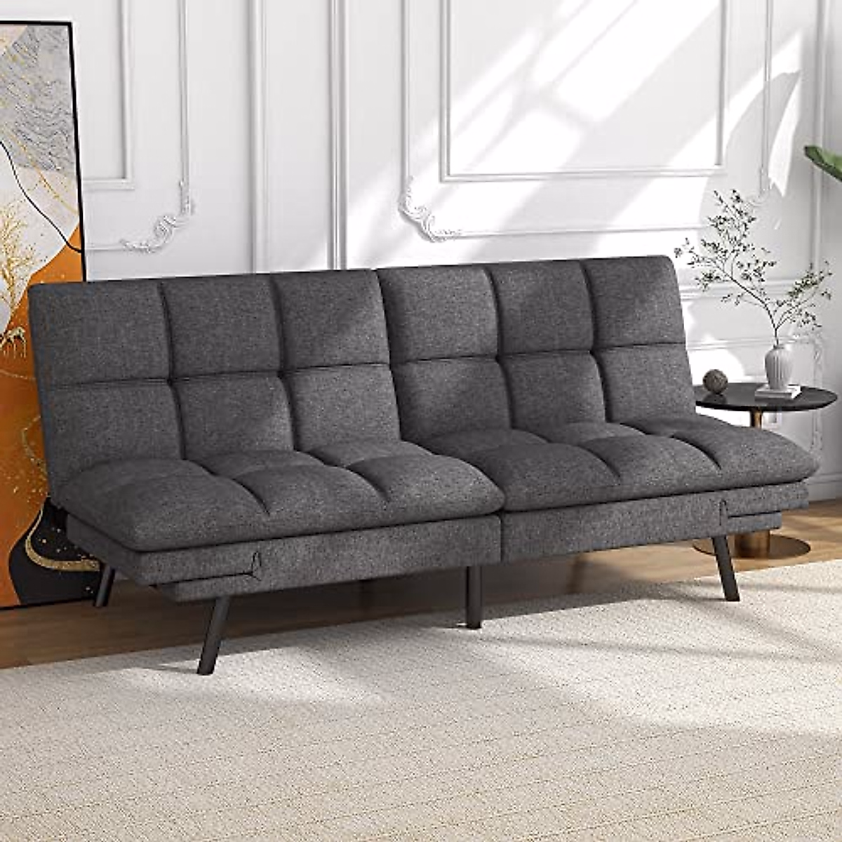 LIFERECORD Futon Bed Modern Convertible Sofa Memory Foam Daybed with Adjustable Armrests for Living Room Apartment Dorm, Graphite Grey