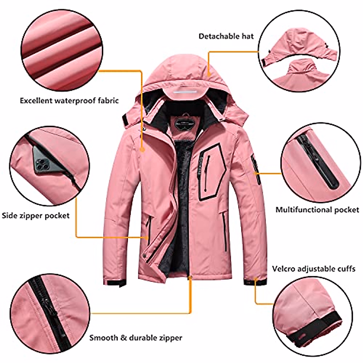 SUOKENI Women's Waterproof Ski Jacket Warm Winter Snow Coat Hooded Raincoat