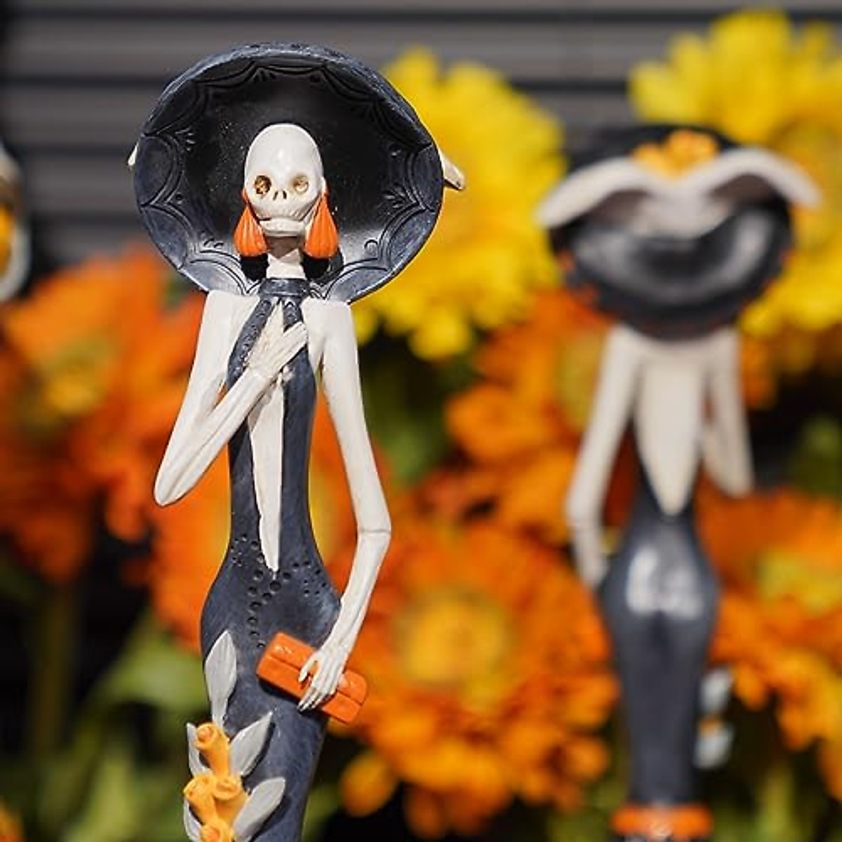 Day-of-The-Dead Halloween-Decorations Catrina Skeleton Figurine - Dia De Los Muertos Decor Resin Lady Skeleton Mexican Traditional Chanukah Hanukkah Farmhouse Decor 4 x 4 x 10.3 in Newman House Studio