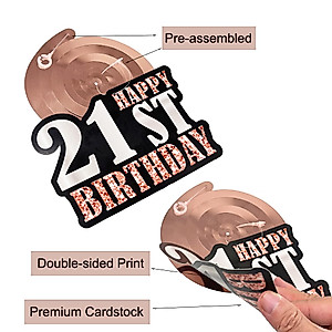 WOJOGO 21st Birthday Decorations For Her, Rose Gold & Black 21 Birthday Decorations Including 21st Birthday Banner Hanging Swirls Cake Topper Balloons for Party Supplies