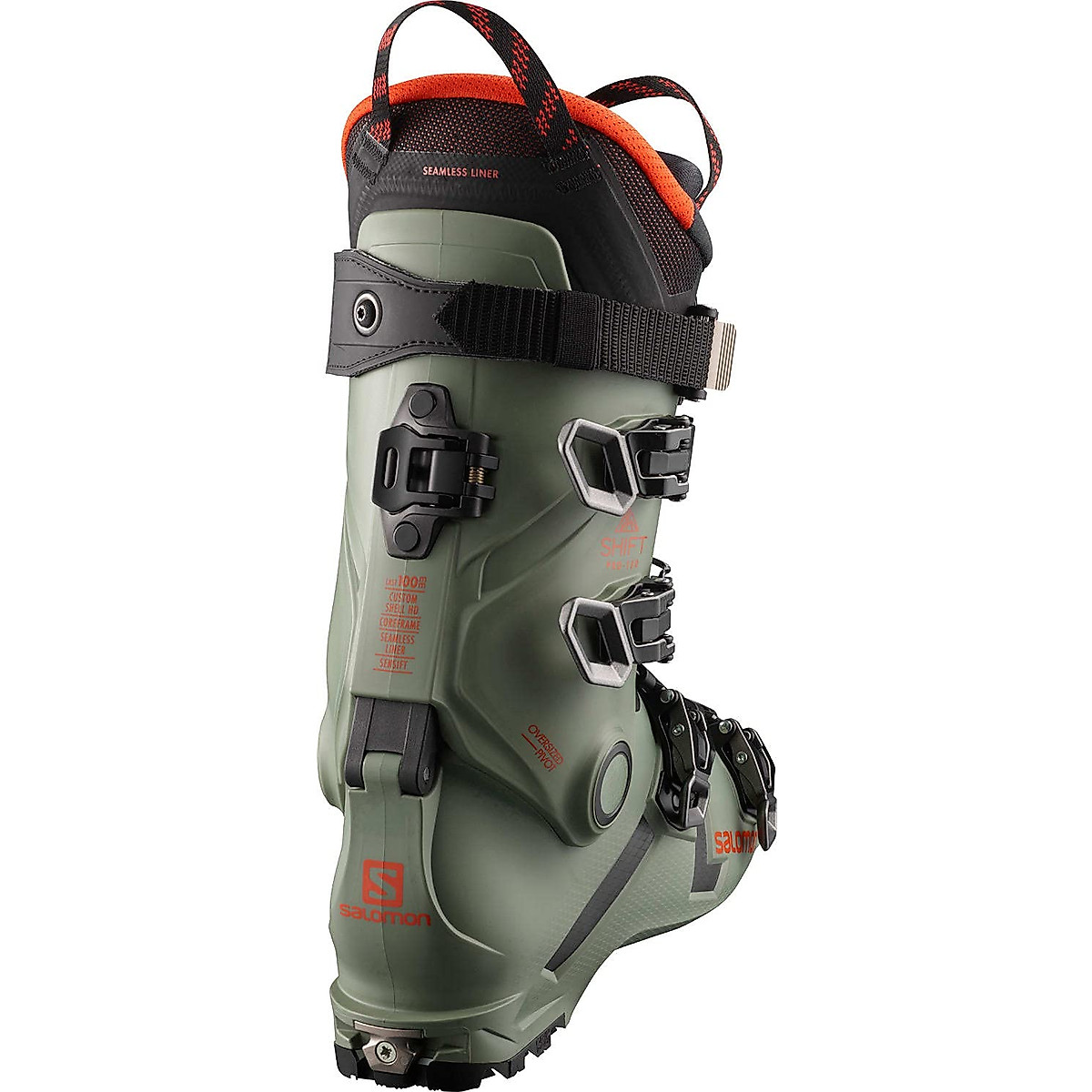 Salomon Shift Pro 130 at Mens Ski Boots Oil Green/Black/Orange Sz 11/11.5 (29/29.5)