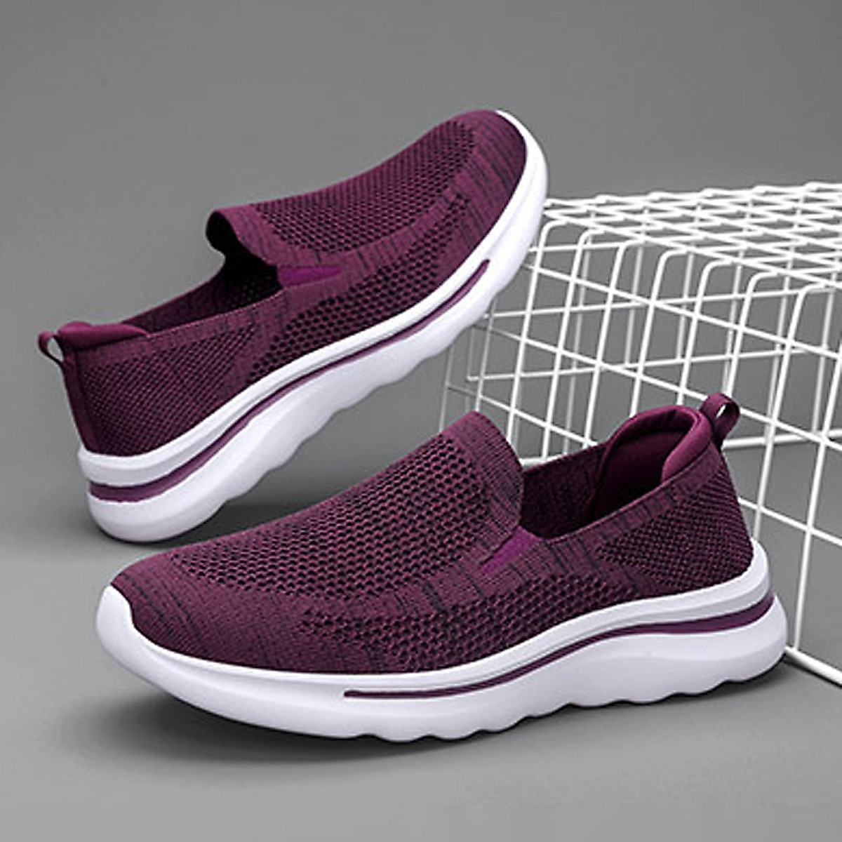 Women Slip On Walking Shoes Orthopedic Shoes,Breathable Mesh Arch Support Slip Resistant Work Shoes Tennis Shoes Sock Shoes (5,Purple,5)
