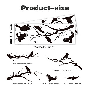 Raven Wall Stickers，Black Crows Wall Decals，Winter Branches Wall Decals，Halloween Tree Branch Wall Decals，Peel and Stick Bird Wall Decals，Removable Vinyl Halloween Wall Stickers.