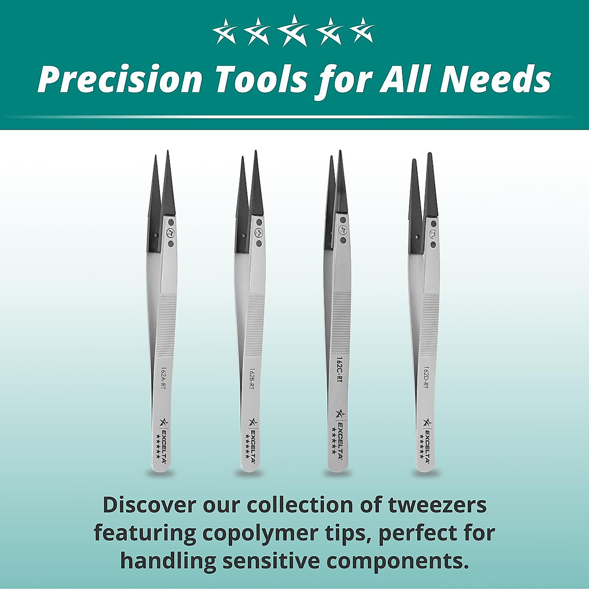 Excelta Straight Tweezers with Replaceable Tips, Anti-Magnetic Stainless Steel, Heat Resistant up to 480°F, Elite