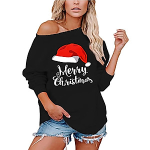 Roshop Womens Off Shoulder Merry Christmas Long Sleeve Sweatshirt CHT XL