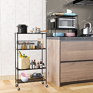 Homdox 6-Tier Wire Storage Rack with Wheels, Skinny Shelf for Small Spaces, Metal Shelves for Storage with Side Hooks, for Pantry Organization, Bathroom, Kitchen, Black