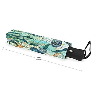 Wamika Vintage Ocean Turtle Umbrella Automatic Open Close Sea Starfish World Map Anti-UV Umbrellas Compact Windproof Lightweight Parasol Umbrella for Travel Car School Sun & Rain
