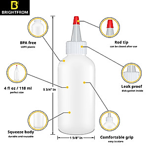 BRIGHTFROM Squeeze Hair Color Applicator Bottles with Red Top Cap, 4 OZ Empty Plastic Containers, Refillable, Leak Proof - Open/Close Nozzle - Multi Purpose/Coloring (Pack of 2)