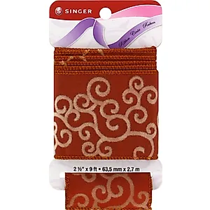 SINGER Wired Edge Velvet Ribbon, 2-1/2-Inch by 9-Feet, Swirl Print, Texas Orange