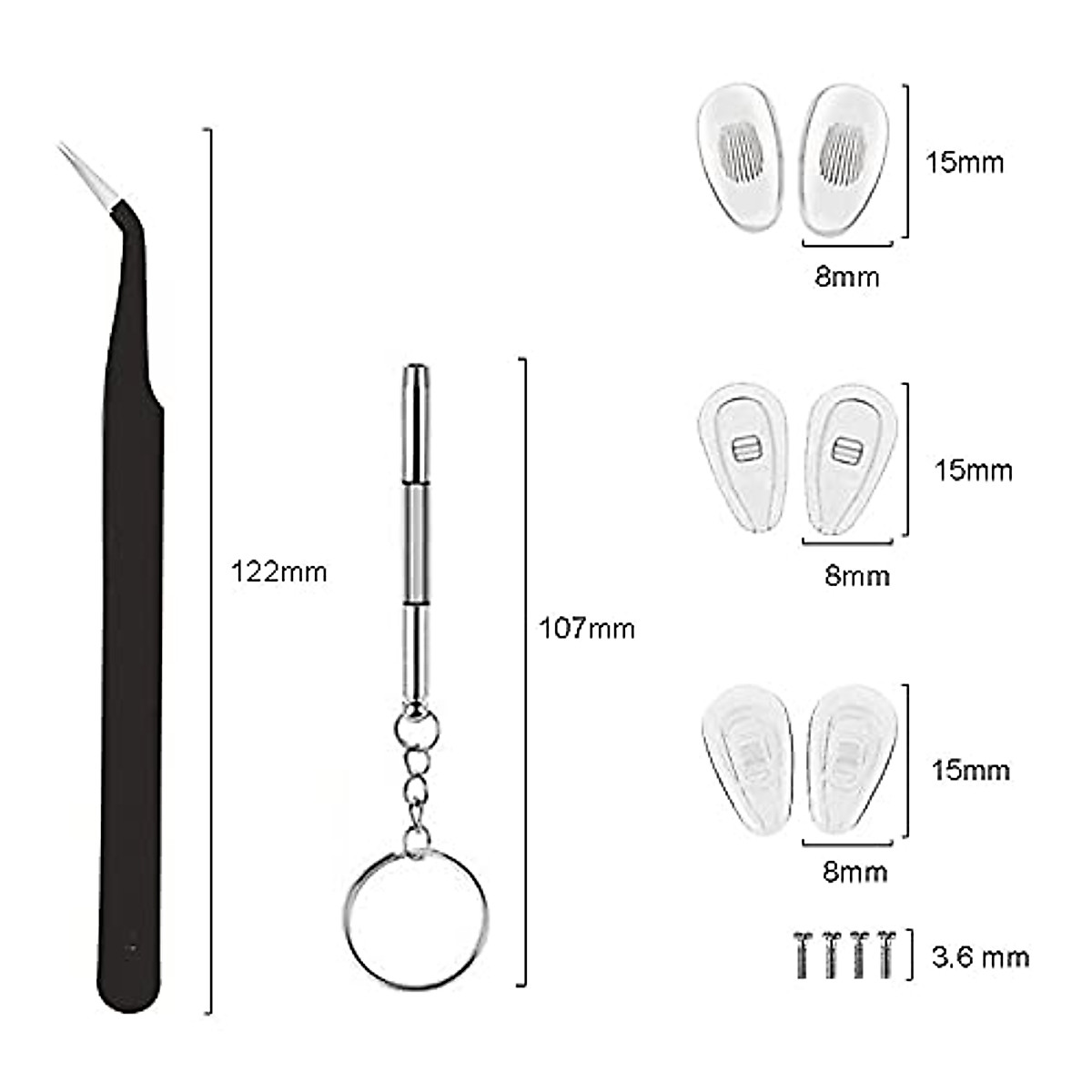 18 Pairs Eyeglass Nose Pads, Eyeglasses Repair Kit with Screwdrivers, Nose Pads, Screws, Tweezer, Cleaning Cloth for Glasses, Glasses and Sunglass Nose Pad Replacement