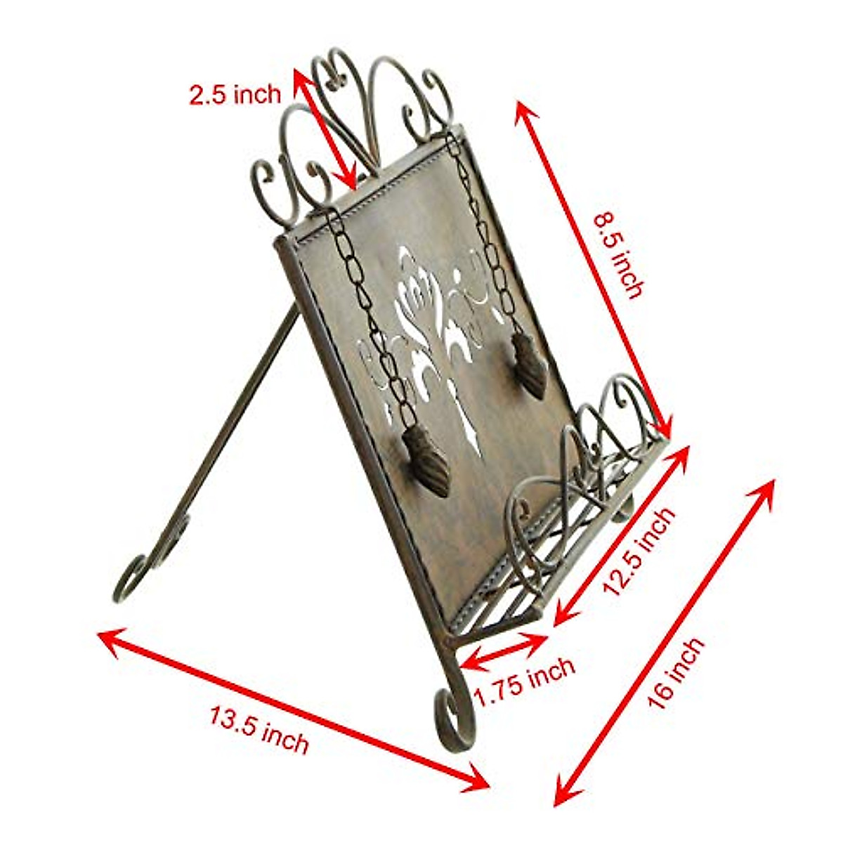 Antique Metal Cookbook Stand Recipe Book Stand for Kitchen Easel Weighted Chain for Gift