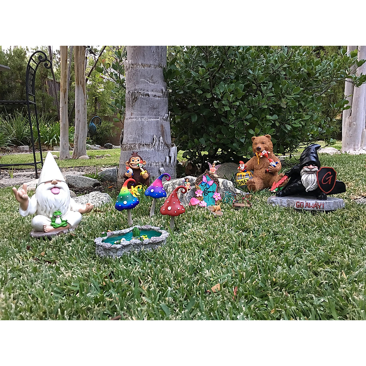 GlitZGlam Rocker Gnome George with Zen Frog - This Garden Gnome Combines Peace, Tranquility and Rock N Roll for Your Fairy Garden