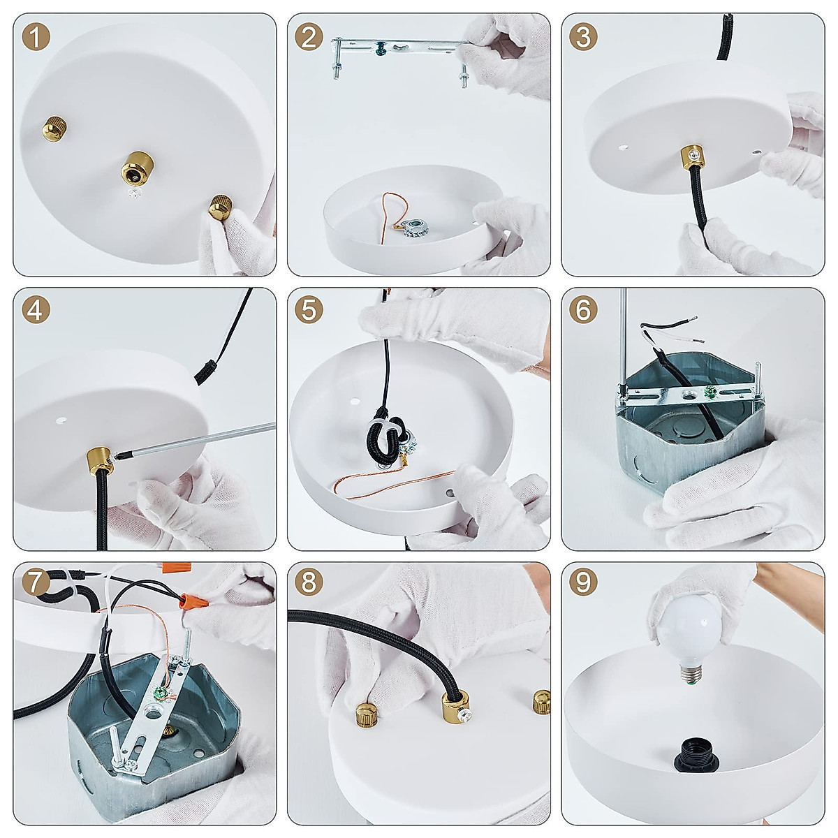 BISAMIYA 1-Light Modern Pendant Lights, Brass Accent Hanging Light Fixture with 12.6" Matte White Metal Shade, Adjustable Height, for Kitchen Island, Dining Room, Hotel, Coffee Shop