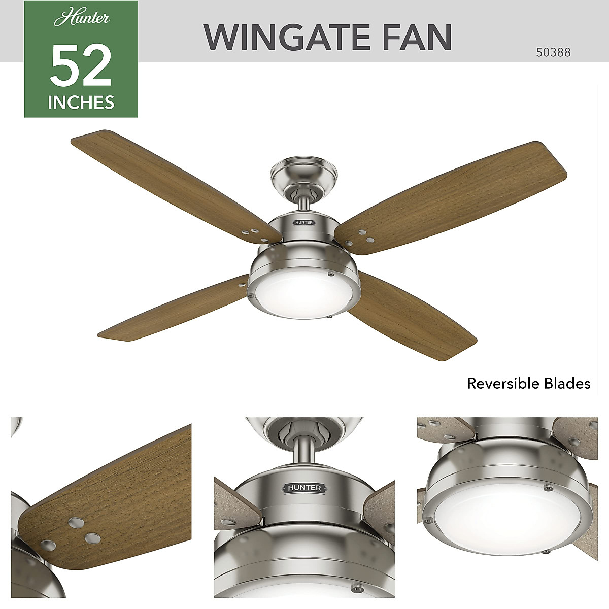 Hunter Fan Company 50388 Wingate Ceiling Fan, Brushed Nickel Finish