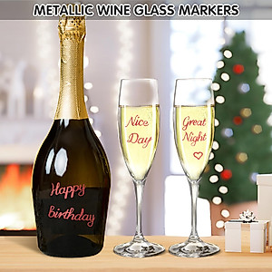 Adanluxe Metallic Wine Glass Markers, Set of 10 Food Grade Non-Toxic Window Markers for Glass Washable, Premium Paint Pens Used on Car Window, Mirror, Ceramic, Black Scrapbook, Rock and Wood,Glass Pen