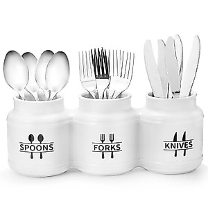 Fasmov Silverware Caddy, Ceramic Flatware Caddy Utensil Countertop Organizer, Silverware Organizer Utensil Holder Flatware Caddy Cutlery Storage Organizer for Kitchen Table, Cabinet or Pantry