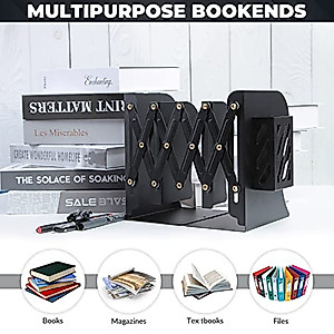Auxu Adjustable Desk Storage Bookends with Pen Stand Holder – 2-in-1 Bookend and Pen Stand – Telescopic Design – Expands Up to 20” – Multipurpose and Versatile – Desktop Accessory