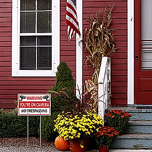 You're on Camera Sign with Stake, Metal No Trespassing Sign with Posts, Aluminum Video Surveillance Signs for Yard Outdoor, Kits Included, Easy to Install