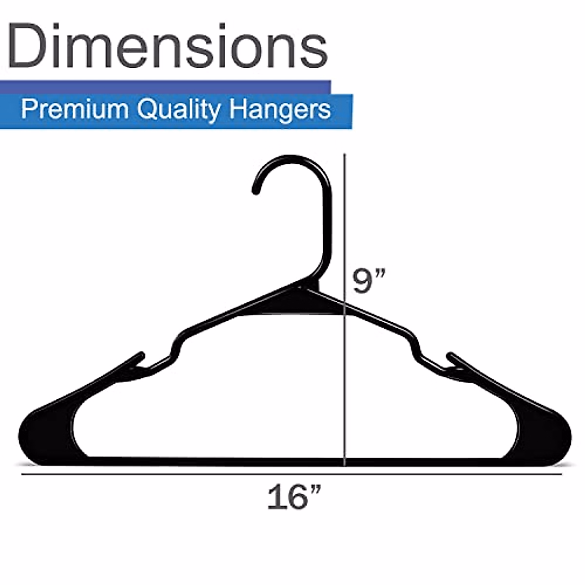 Heshberg Plastic Notched Hangers Space Saving Tubular Clothes Hangers Standard Size Ideal for Everyday Use on Shirts, Coats, Pants, Dress, Skirts, Etc. (50 Pack, Black)