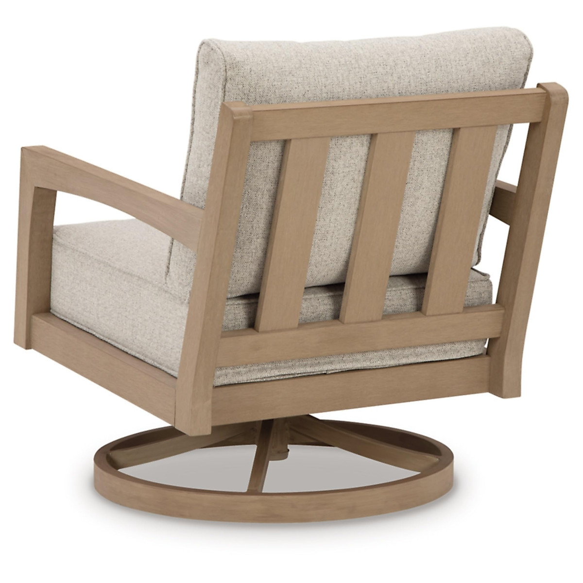 Signature Design by Ashley Hallow Creek Cottage Weather Resistant Outdoor Swivel Lounge with Cushion, Light Brown & Beige
