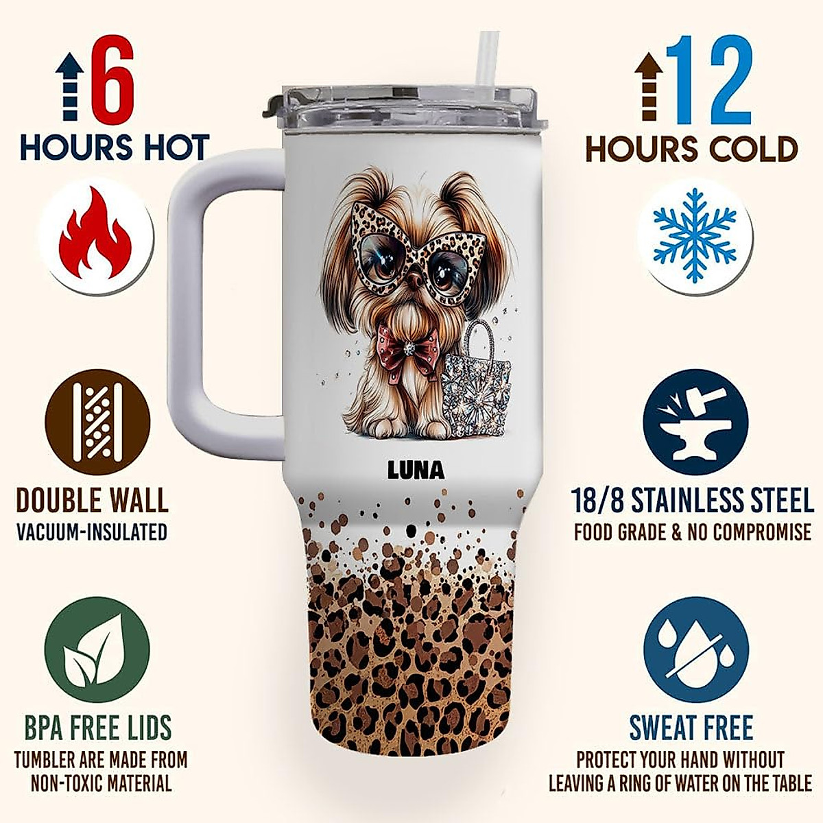 Personalized Dog Tumber with Lhasa Apso Dog’s Name – Custom Cup for Dog Moms, Ideal Gift for Mother's Day, Birthdays & Christmas, Ceramic Tumber, 40oz h0wntz