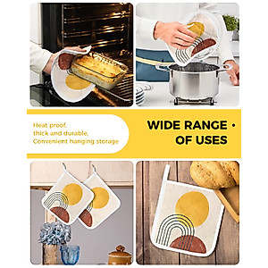 Pot Holder Set of 4 Mid Century Boho Sun Abstract Potholder Heat Proof Non-Slip Pot Holders,Minimalist Terracotta Aesthetic Hot Pads Potholders for Kitchen Cooking Baking BBQ