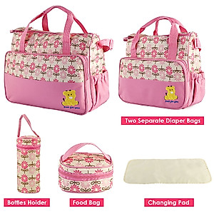 5 Pcs Multifunctional Set Baby Changing Diaper Nappy Bag, Maternity Mummy Handbag, Portable Nappy Basket Storage Organiser, Maternity Baby Bag for Boys Girls(Pink)