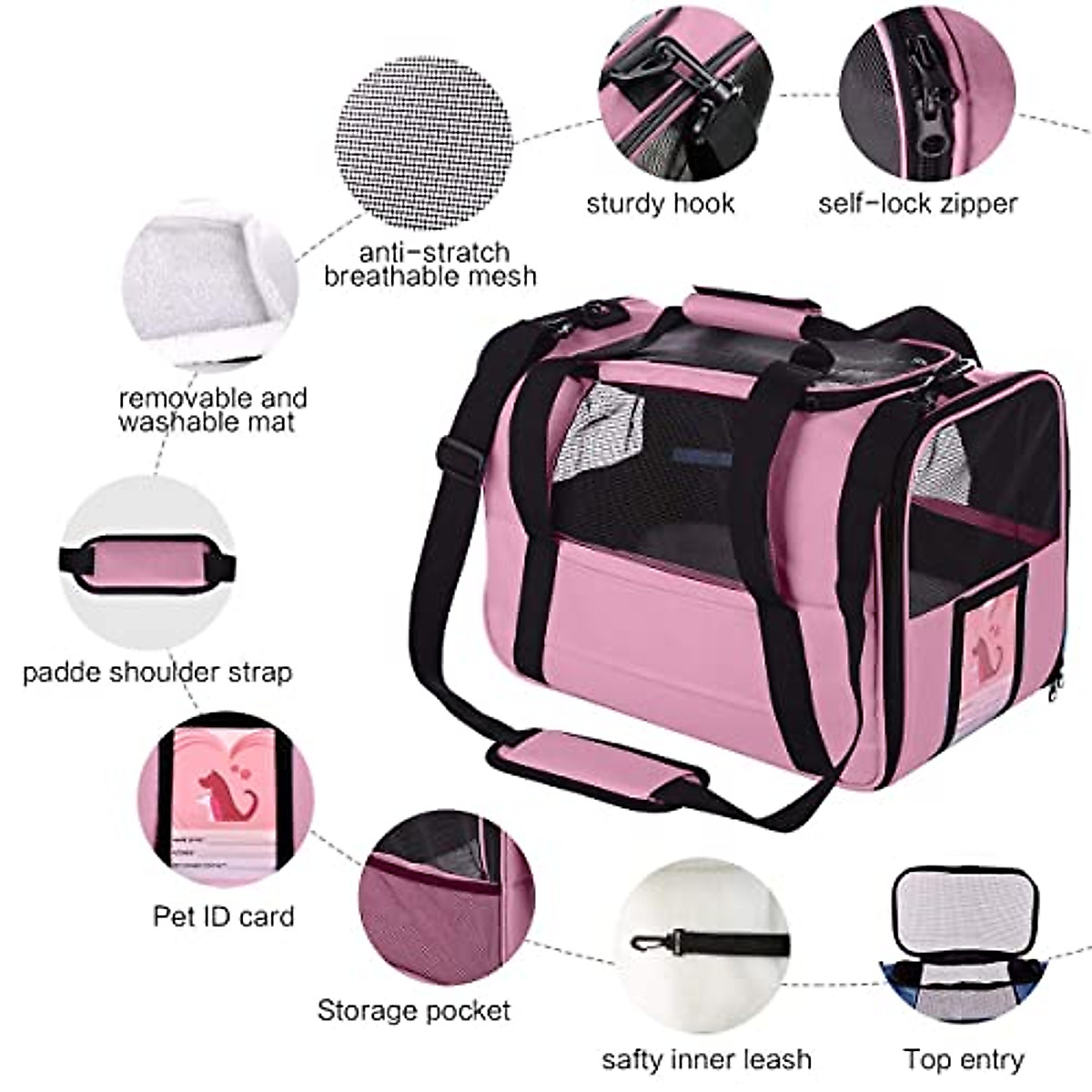 ZFBB Dog Carrier Cat Carrier Pet Carrier, Airline Approved Dog Carrier with Mesh Window, Breathable, Collapsible,Soft-Sided,Escape Proof,Easy Storage, Best for Small Medium Cats Dogs