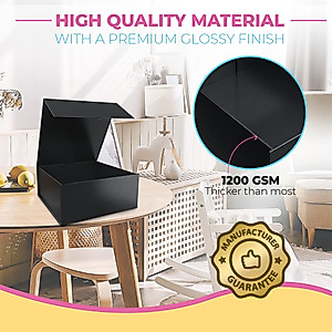 kiniu Black Gift Box with Lid 9.25x9.25x3.75 Inches - Square Collapsible Magnetic Closure Box for Gifts, Groomsman Box, Bridesmaid Proposal Boxes, Wedding, Birthday, Christmas (Black)