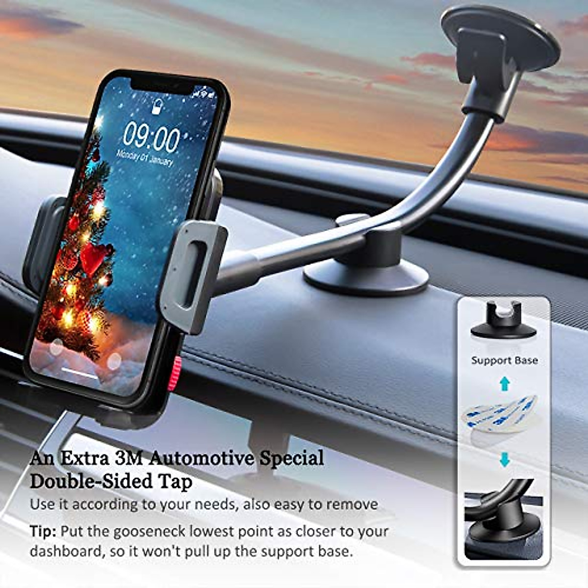 Newward Car Phone Mount, Universal Long Arm Windshield Handsfree Phone Holder for Car Compatible iPhone 14 Pro/13/12/11/Xs/XR/X/8 Plus, Galaxy S20/S10/S9/S9 /Note 10/S8, Huawei and More
