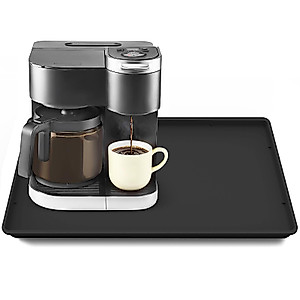 TOHONFOO Silicone Coffee Maker Mat with Lip, 19.7'' x 15'' Heavy Duty Coffee Maker Mat for Countertops, Coffee Tray Fit Under Coffee Maker Appliance Automatic Machines Espresso Accessory, Black