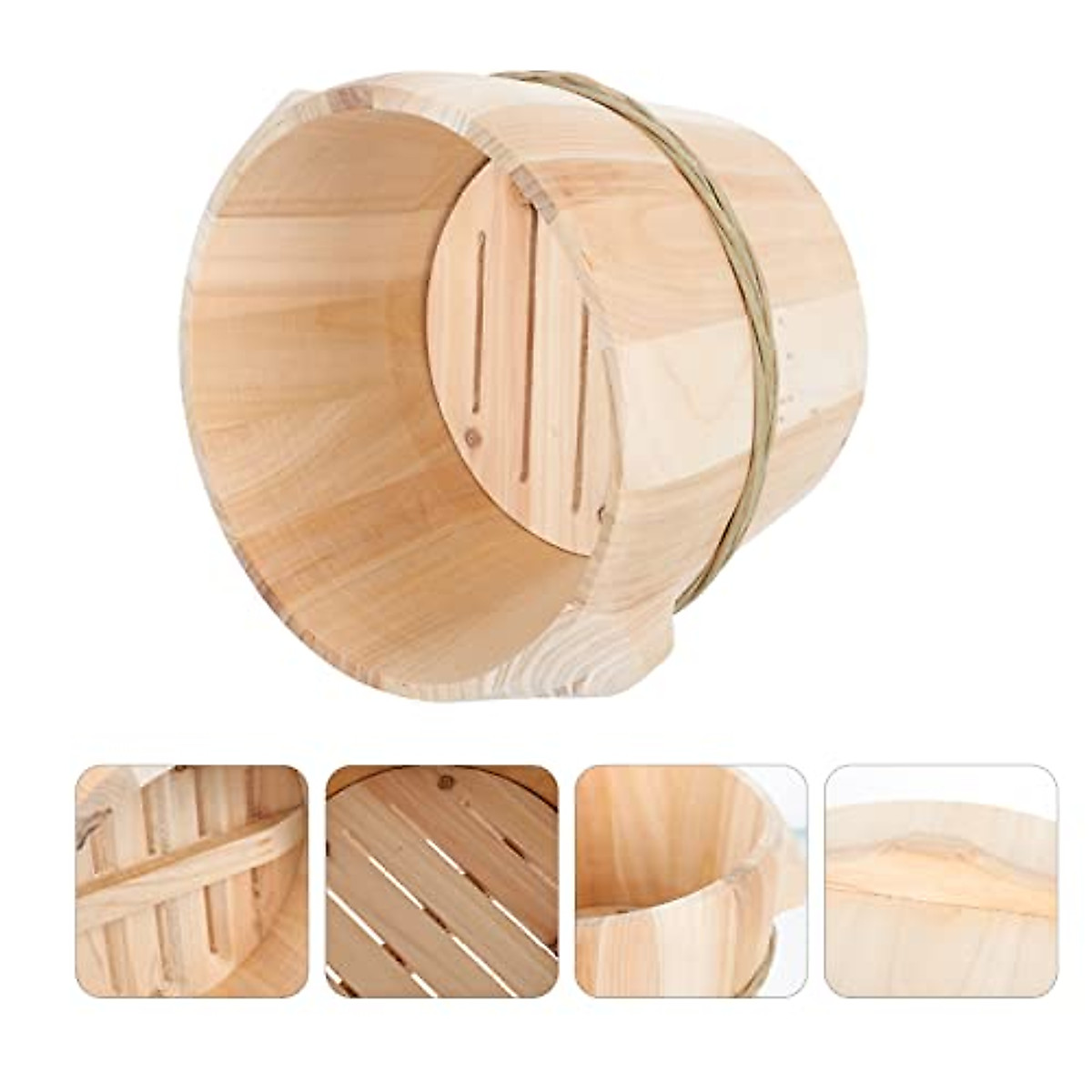 Rice Steamed Bucket with Lid Wooden Steamer Rice Bucket Handmade Rice Bucket Wood Cooking Steamer Steamed Rice Wooden Barrel for Home Kitchen Christmas Party Wood Color
