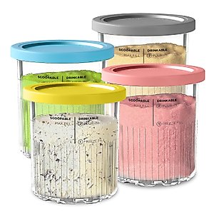 vione Replacement for Ninja Creami Deluxe Pints and Lids – 4 pack, 24 oz. Pint Containers Compatible with NC501, NC500 Series – BPA Free, Dishwasher Safe, Assorted Colors