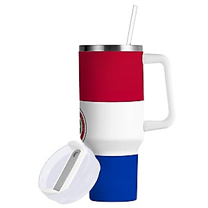 ODAWA Large Travel Insulated Tumblers with Handle and Straw, Paraguay Flag Double Wall Insulated Tumbler Insulated Vacuum Tumbler
