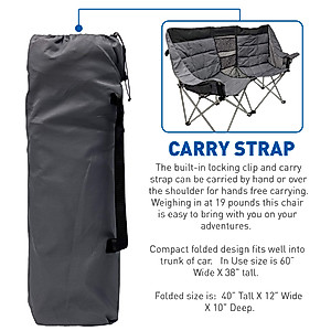 EasyGo Product Camping Chair - Double Love Seat Heavy Duty Oversized - Folds Easily and is Padded, Black Grey