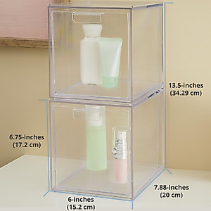 STORi Audrey Stackable Clear Plastic Organizer Drawers | 2 Piece Set | 6.75-Inches Tall | Organize Cosmetics and Beauty Supplies on a Vanity | Made in USA