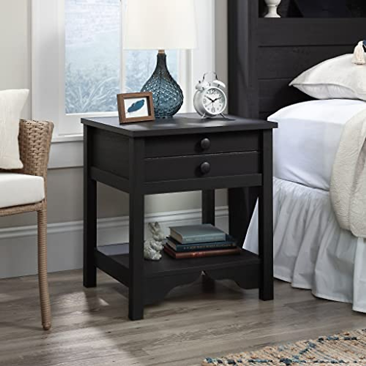 Sauder Dawson Trail Night Stand, L: 21.18" x W: 19.45" x H: 24.06", Raven Oak Finish