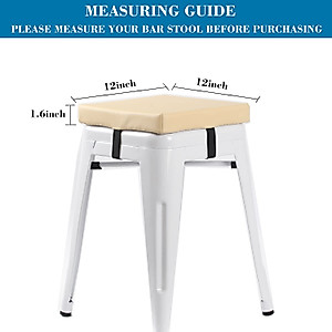 ANWUCHEN Bar Stool Cushions Square,PU Leather Square Seat Cushion Thick Kitchen Dining Chair Cushion Pads with Ties Elastic Bands Waterproof Oilproof Removable Adjustable Buckles(12"X12",Beige)