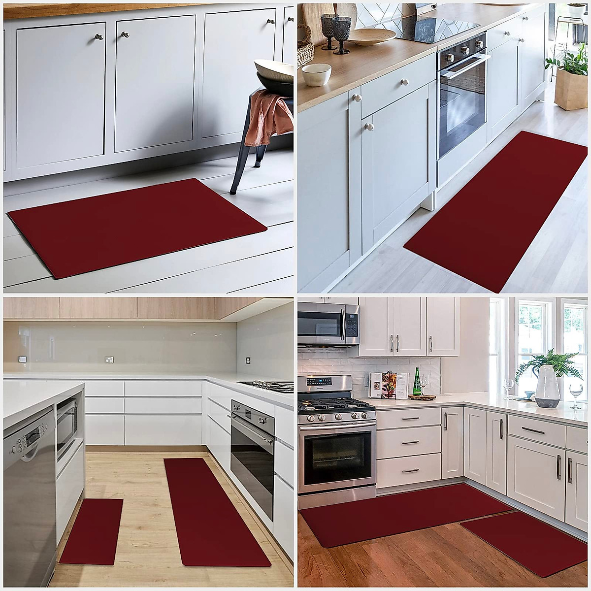 COZY ISLAND Kitchen Rug Anti-Fatigue Cushioned Kitchen Floor Comfort Mat Non-Slip Waterproof Runner Rug for Sink, Easy to Clean,17.7"x29",Red