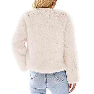 PRETTYGARDEN Women's 2025 Winter Coats Fleece Cropped Jacket Faux Fur Long Sleeve Pockets Shaggy Warm Outerwear Fall Clothes (Apricot,Medium)