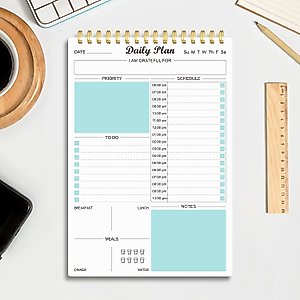 Daily Planner Notepad Undated To Do List Planning Pad Checklist with Hourly Schedule Calendars Meal, Spiral Appointment Organizers Notebook for Man/Women,52 Sheets (6"x8.5")2Pack