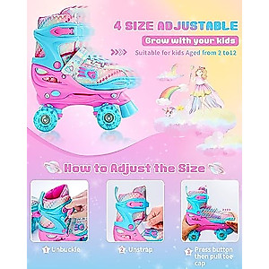 Sportneer Kids Roller Skates, Roller Skates with Protective Gear Set, Adjustable Roller Skates with 8 Light up Wheels, for Girls Kids Youth Beginner Indoor & Outdoor Use (1pair)